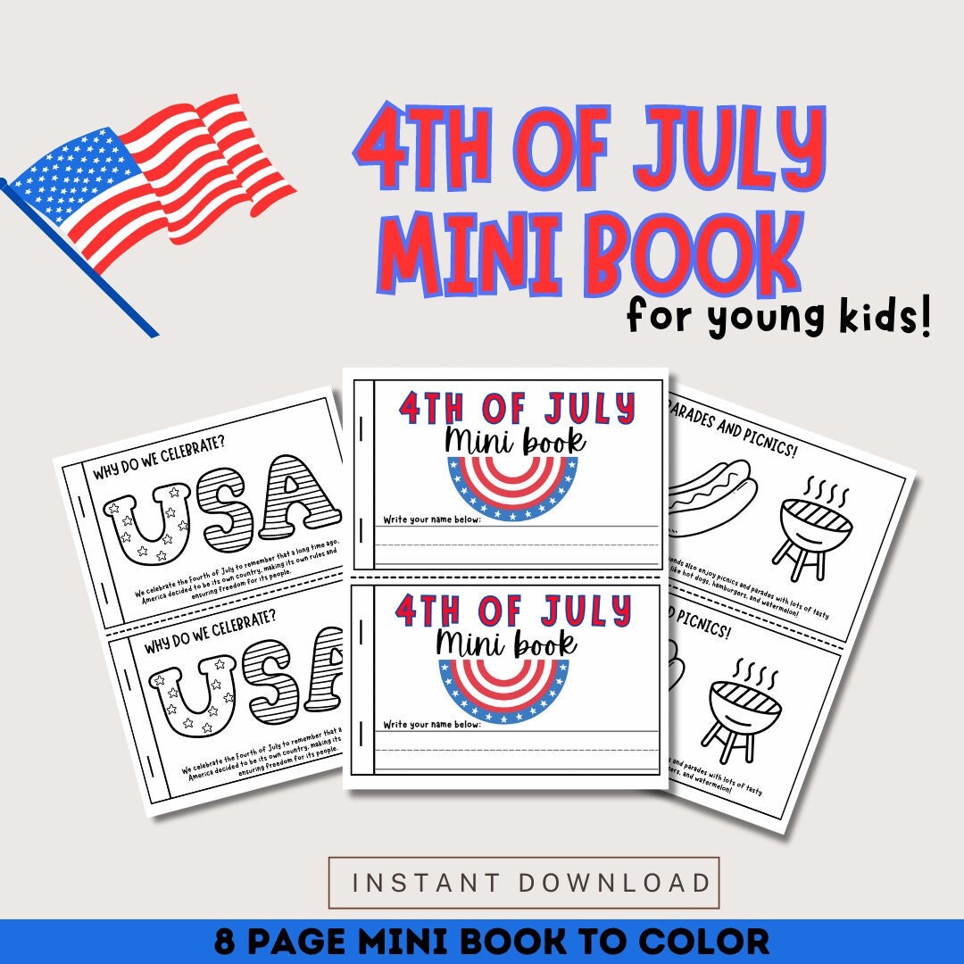 Fourth of July Mini Book for Kids: Coloring, USA Facts, Preschool ...