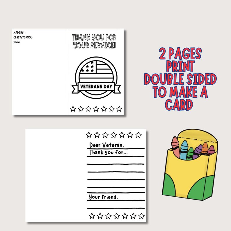 Veterans Day Card Printable for Kids | Instant Download | USA Thank You ...