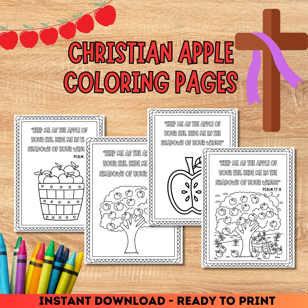 Apple Fall Verse Coloring Psalm 17:8 | Instant Download | Religious ...