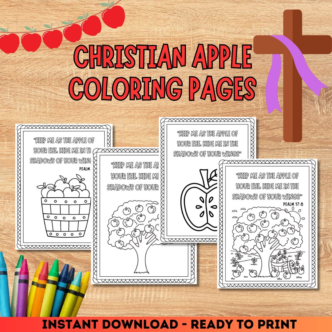 Apple Fall Verse Coloring Psalm 17:8 | Instant Download | Religious ...
