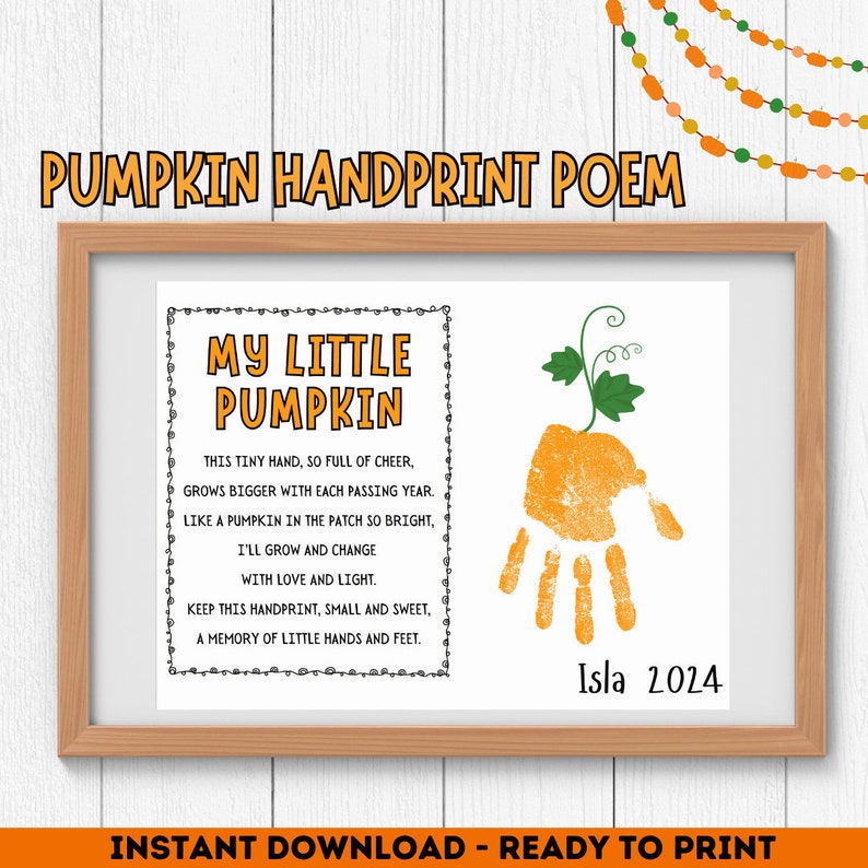 Pumpkin Handprint Poem and Craft 11x8.5 PDF for Kids & Preschool Fall ...