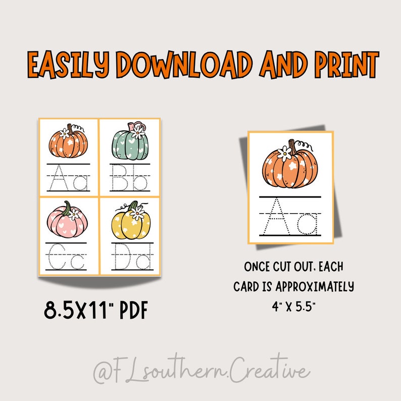 Cute Retro Pumpkin ABC Tracing Cards| Instant Download| Letter Practice ...