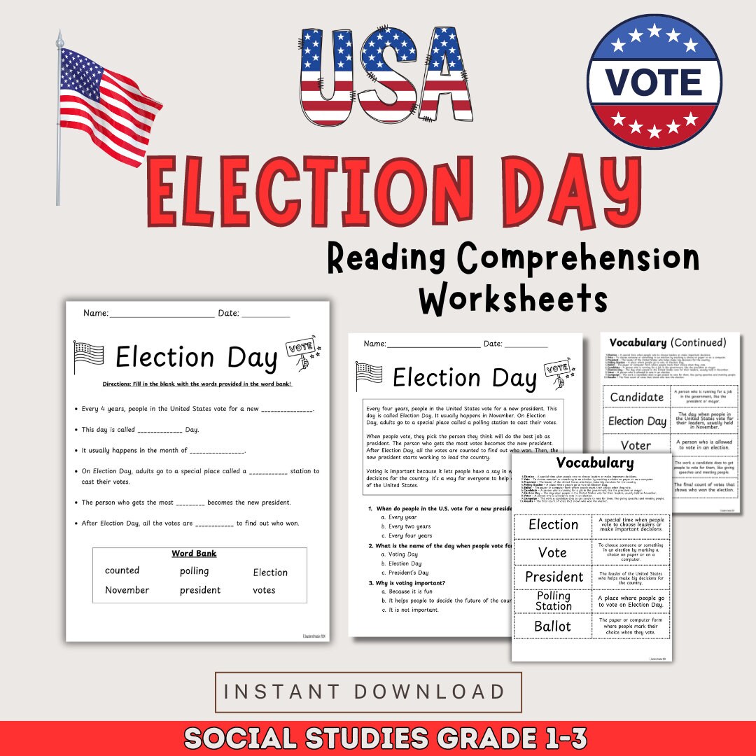 Election Day Worksheets and Quiz for Social Studies | Primary Grades - Etsy
