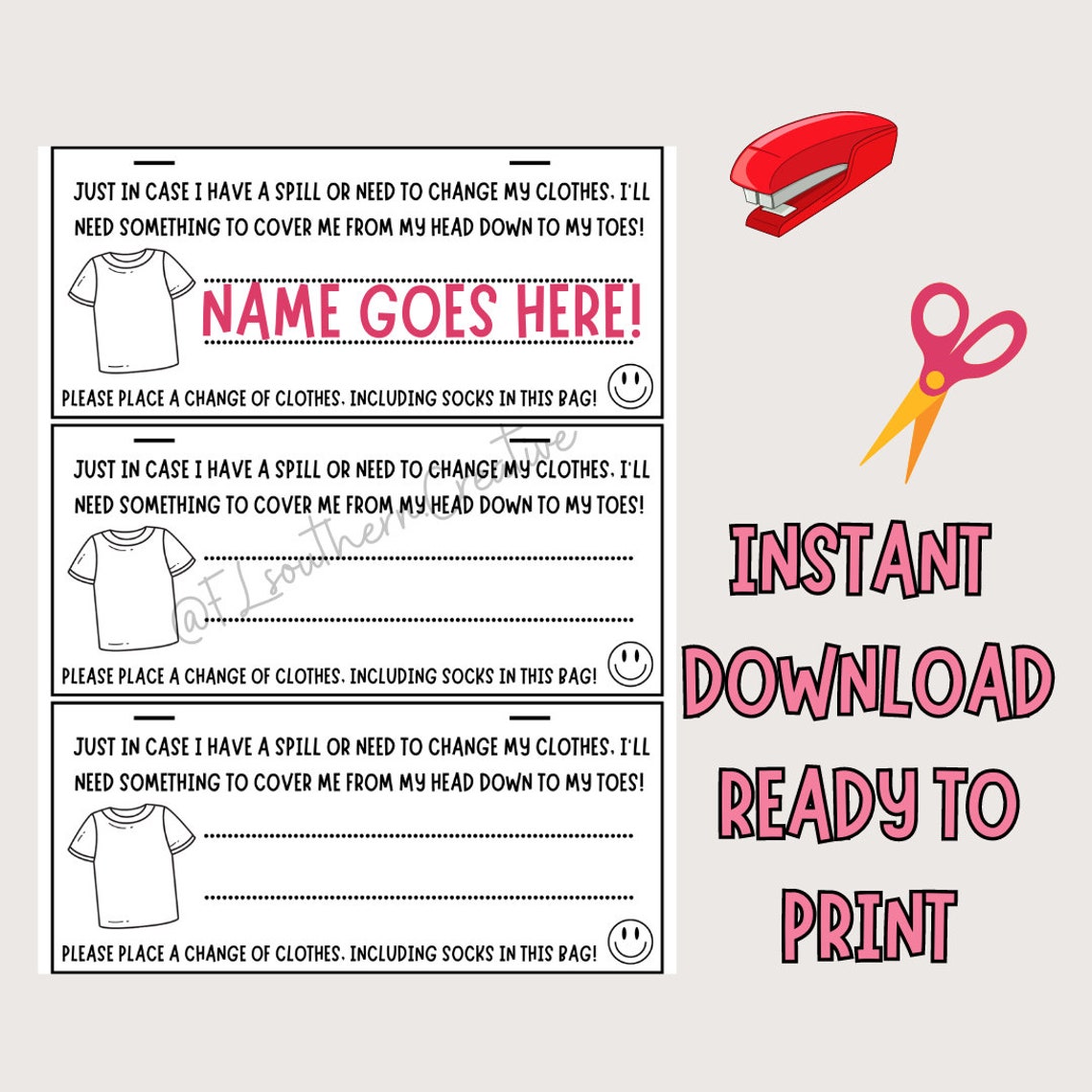 Instant Download - Preschool Change of Clothes Tag - 8.5"x11" PDF - Etsy