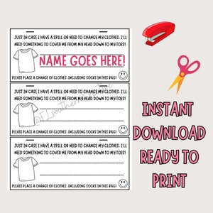 Instant Download - Preschool Change of Clothes Tag - 8.5"x11" PDF - Etsy