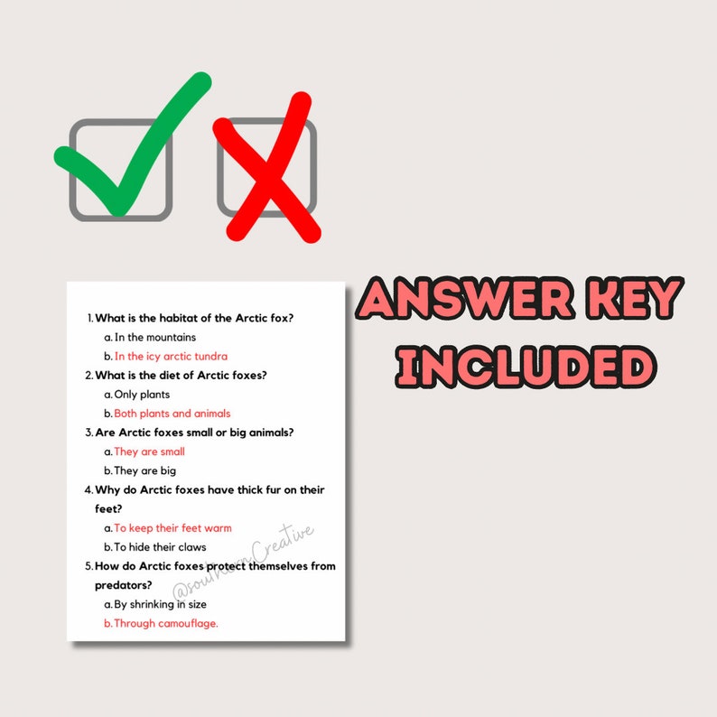 Arctic Fox Non Fiction Reading Comprehension Quiz Instant Download - Etsy