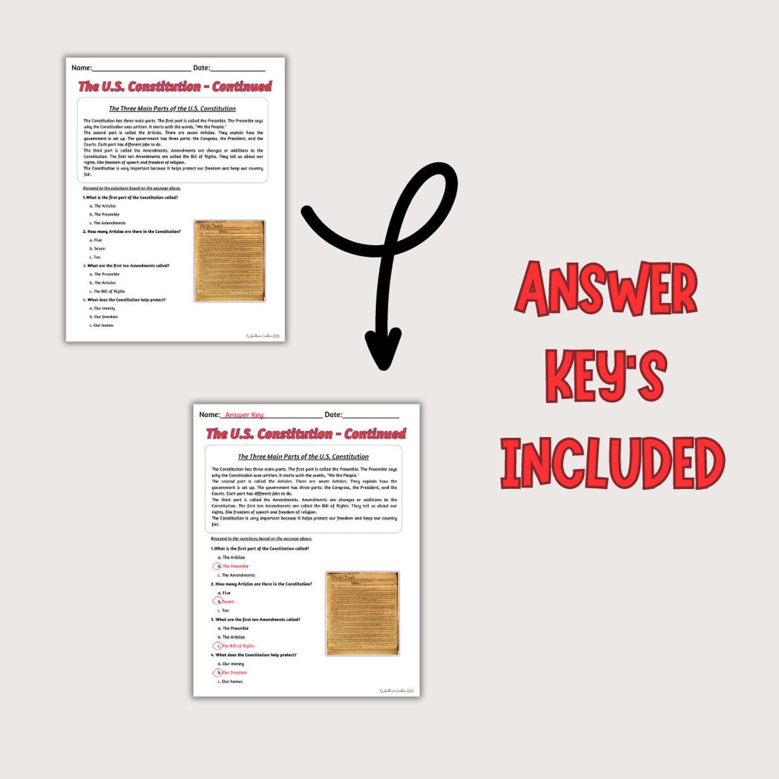 The U.S. Constitution Worksheets and Quizzes for Social Studies | Bill ...
