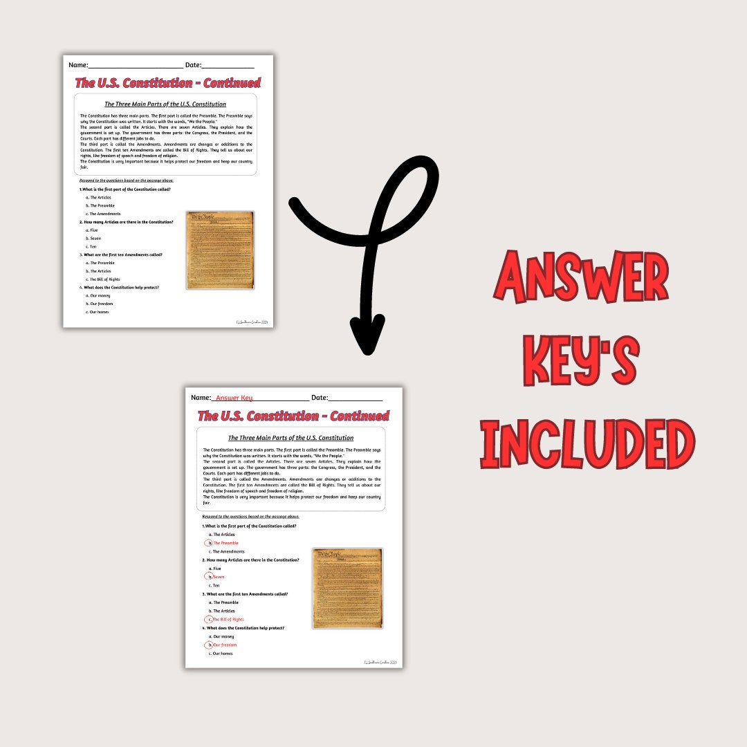 The U.S. Constitution Worksheets and Quizzes for Social Studies | Bill ...