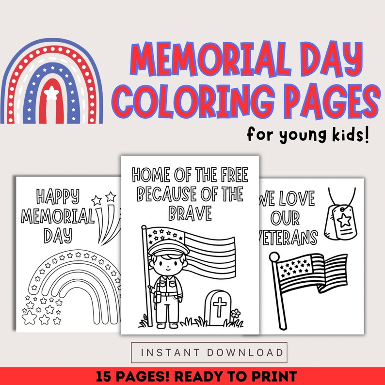 Memorial Day Coloring for Kids, 15 Pages, Ready to Color, Instant ...