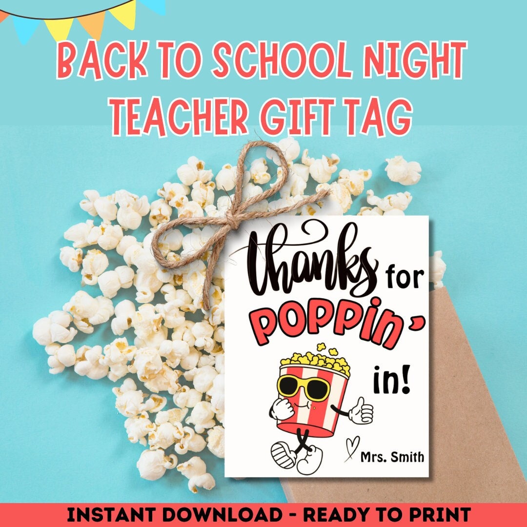 Back to School "thanks for Poppin In" Popcorn Tag Printable - Instant ...