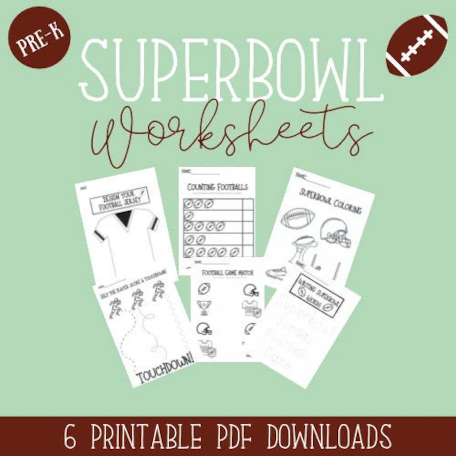 Super Bowl Digital Download Worksheets Preschool - Etsy