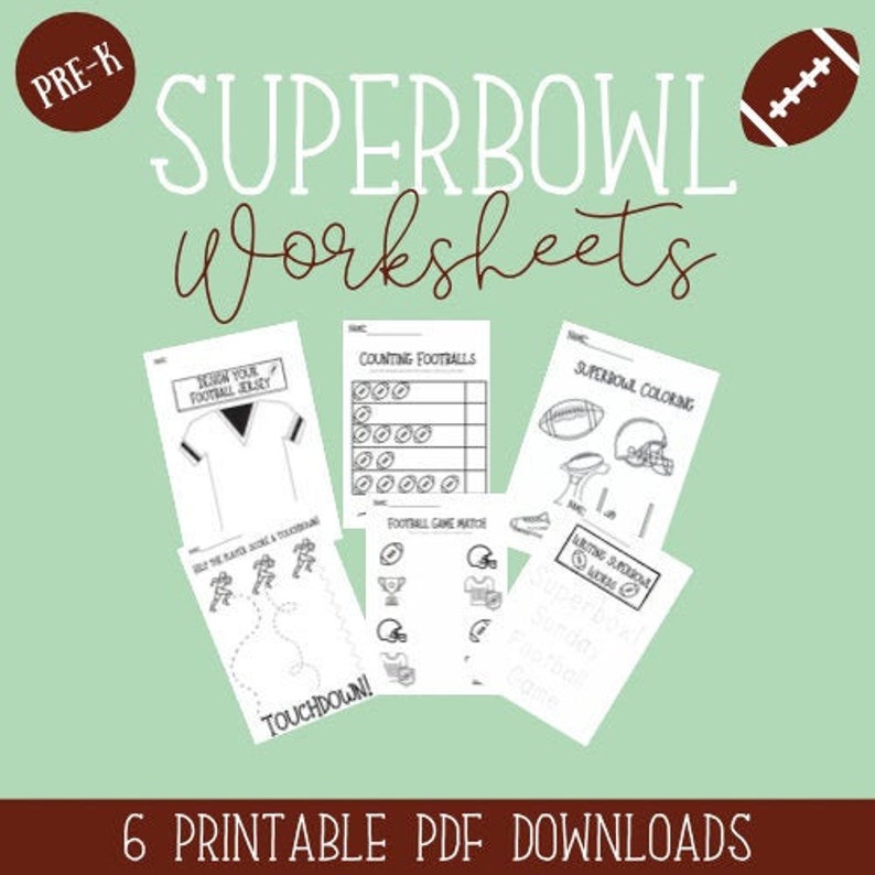 Super Bowl Digital Download Worksheets Preschool - Etsy