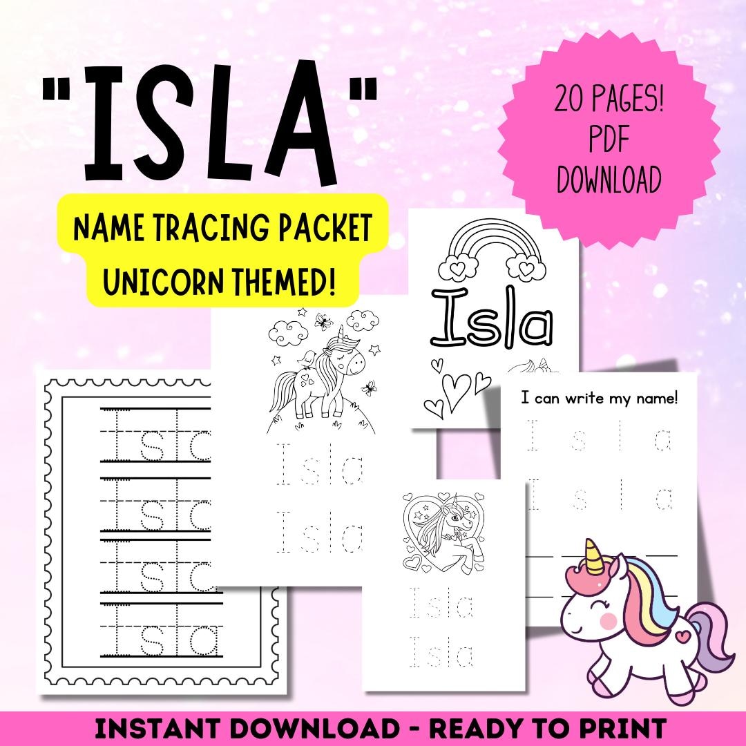 ISLA - Unicorn-themed Name Tracing Practice PDF – Customized With the ...