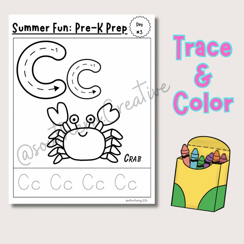 ABC Summer Worsksheets for Pre-k Prep, Trace and Color the Alphabet - Etsy