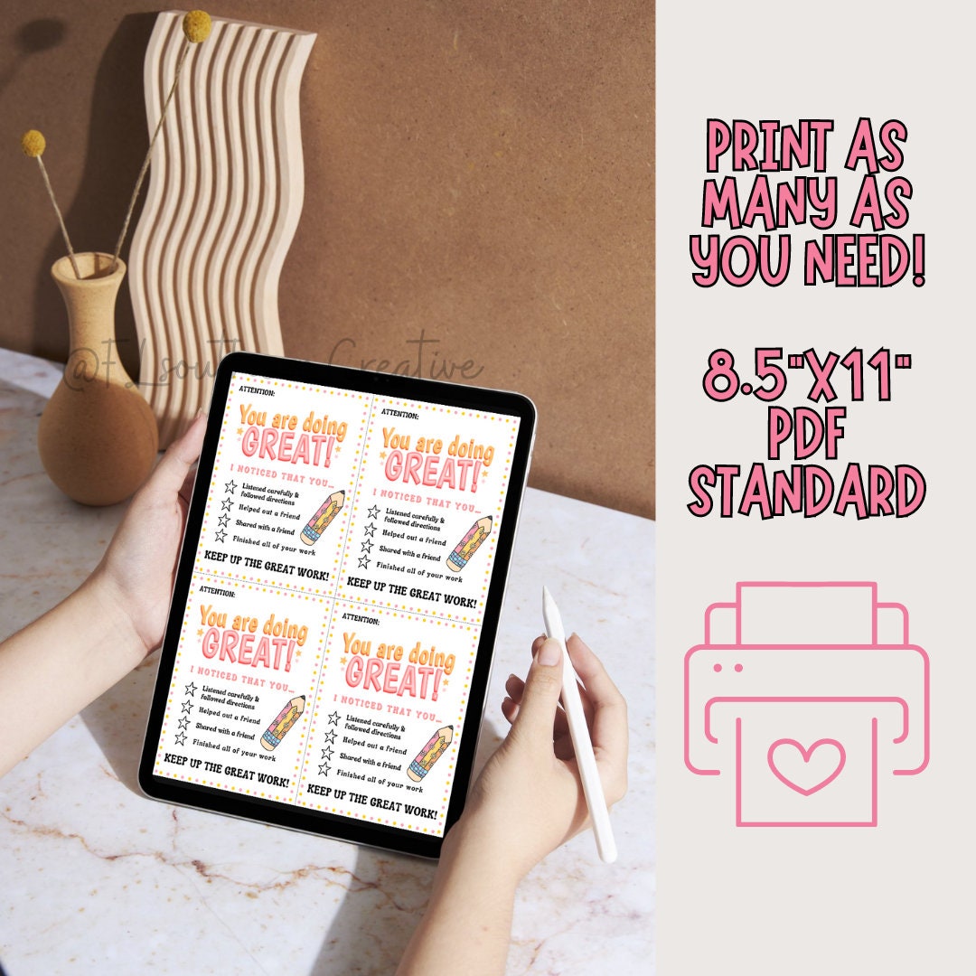 Positive Student Classroom Notes you Are Doing Great Student Card ...