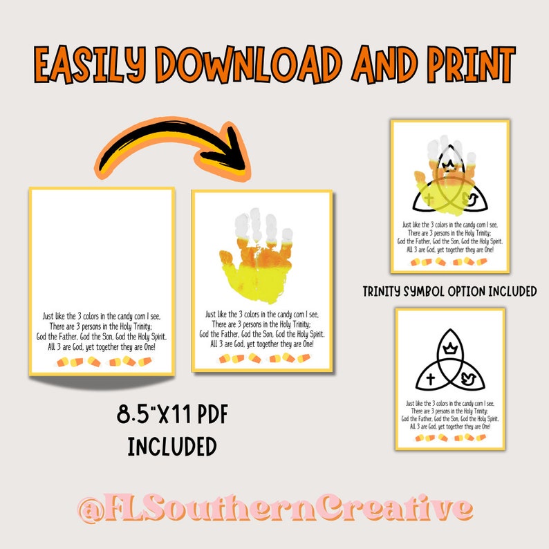 Holy Trinity Candy Corn Handprint Printable Instant Download Religious ...