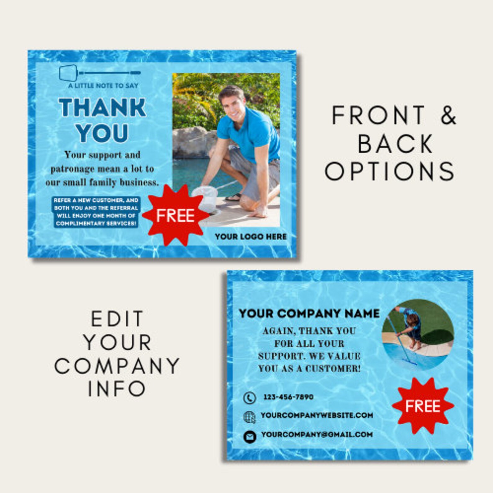 Editable Pool Cleaning Service THANK YOU Postcard, Pool Business ...