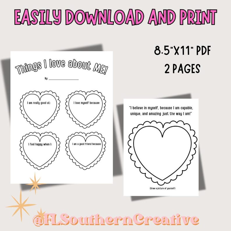 Valentine’s Day Self-affirmation Worksheet - 8.5”x11” PDF Printable for ...