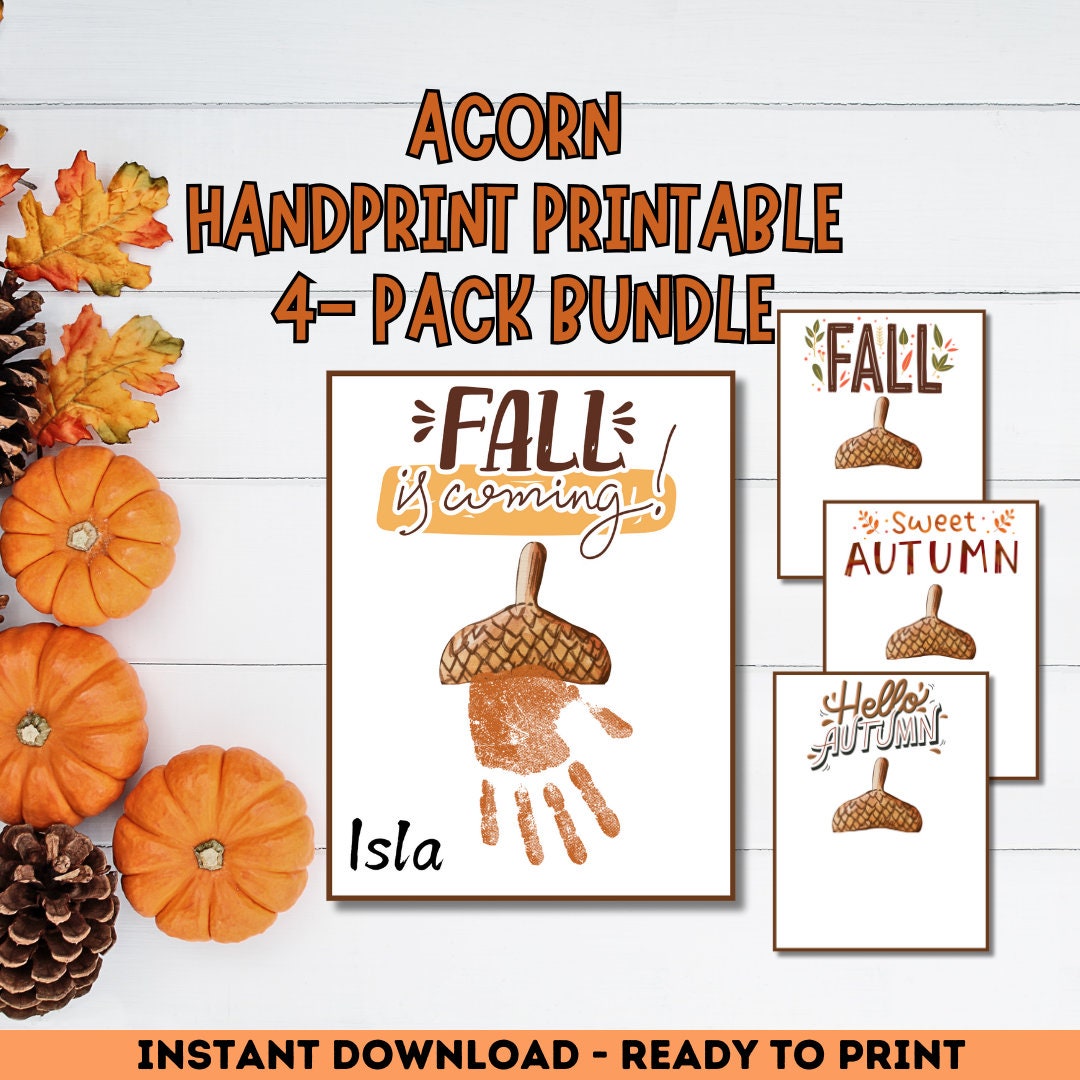 Fall Acorn Handprint Craft Bundle | 8.5x11" Printable PDF | Instant ...