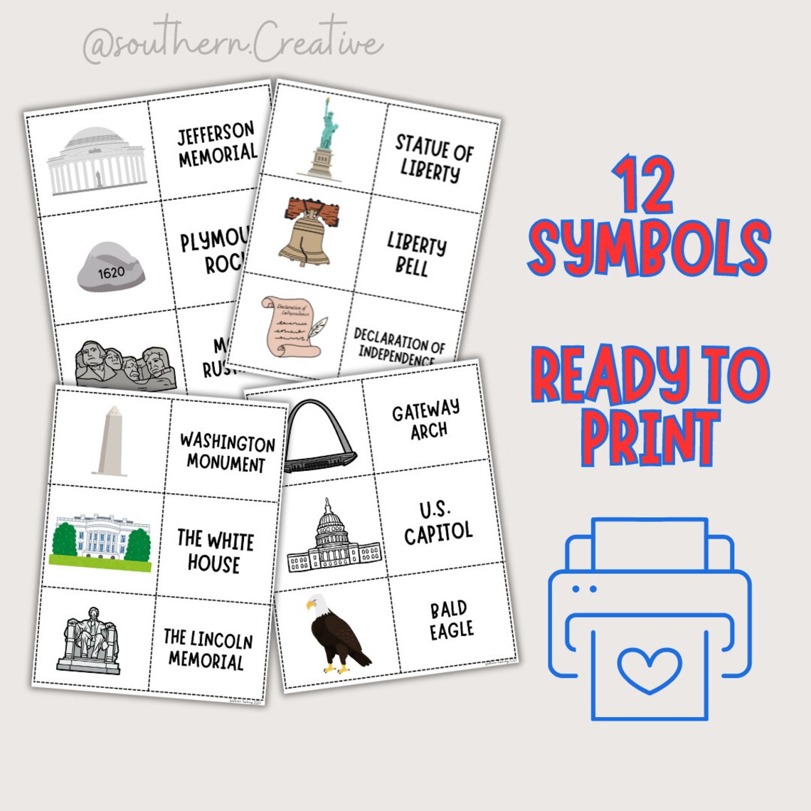 USA Symbols Flashcards & Matching Learning - INSTANT PDF Download - Etsy