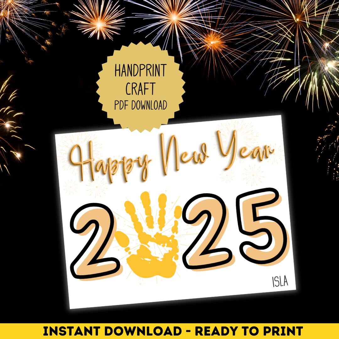 New Year Printable Handprint Gold Happy New Year 2025 PDF Instant ...