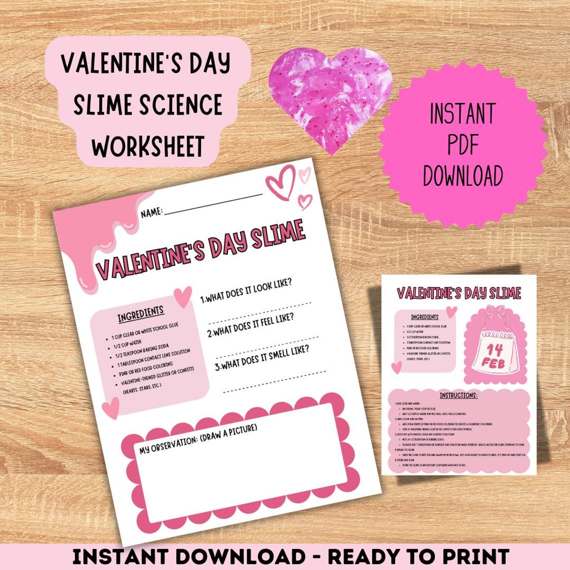 Valentine’s Day Science Slime Worksheet - 8.5”x11” PDF Printable for ...