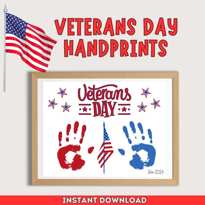 Veterans Day Handprint Craft Instant Download Veterans Day Keepsake USA ...