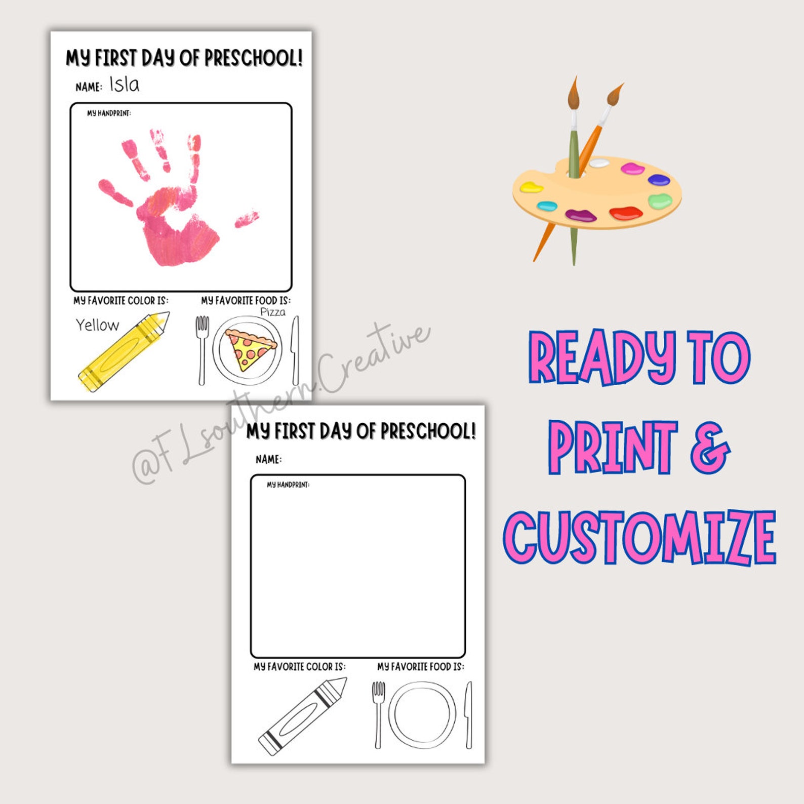 First Day of Preschool Handprint Craft - Instant Download PDF 8.5"x11 ...