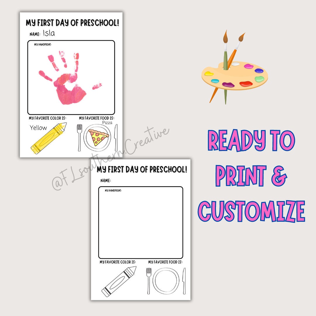First Day of Preschool Handprint Craft - Instant Download PDF 8.5"x11 ...