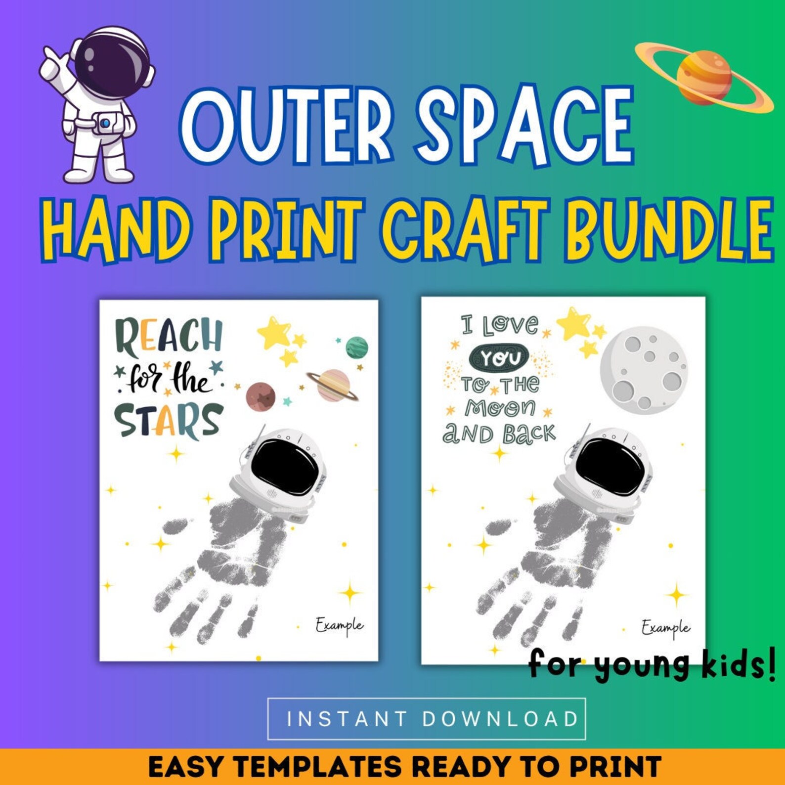 Astronaut Handprint Craft Bundle: Outer Space Kids Activity (PDF ...