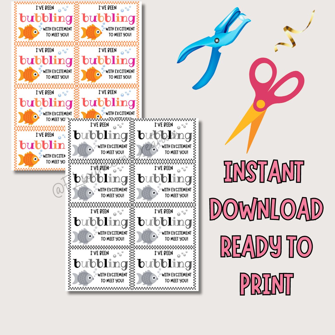 Bubble Gift: "i Am Bubbling With Excitement to Meet You" Tags - Instant ...