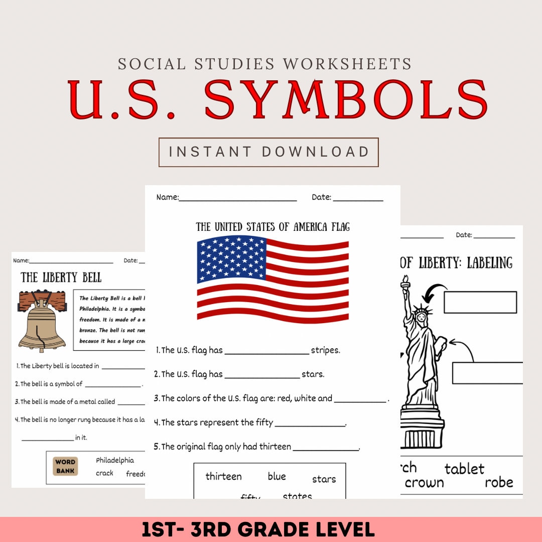 U.S.A Symbols Worksheets and Quizzes for Social Studies - Etsy