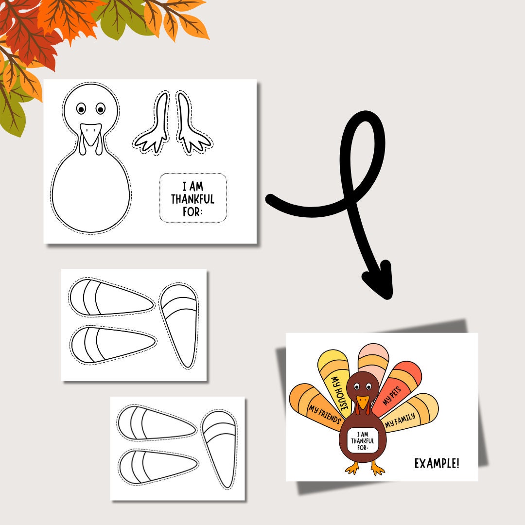 Turkey Feather Thankful Craft Thanksgiving 2024 Printable Fun Kids ...