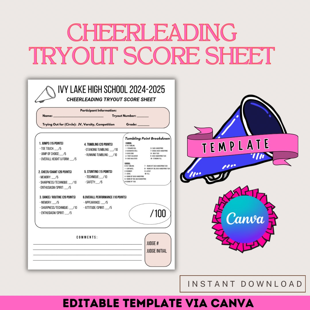 Cheerleading Editable Tryout Score Sheet Customize Template, Judges Score Card Cheer - Etsy
