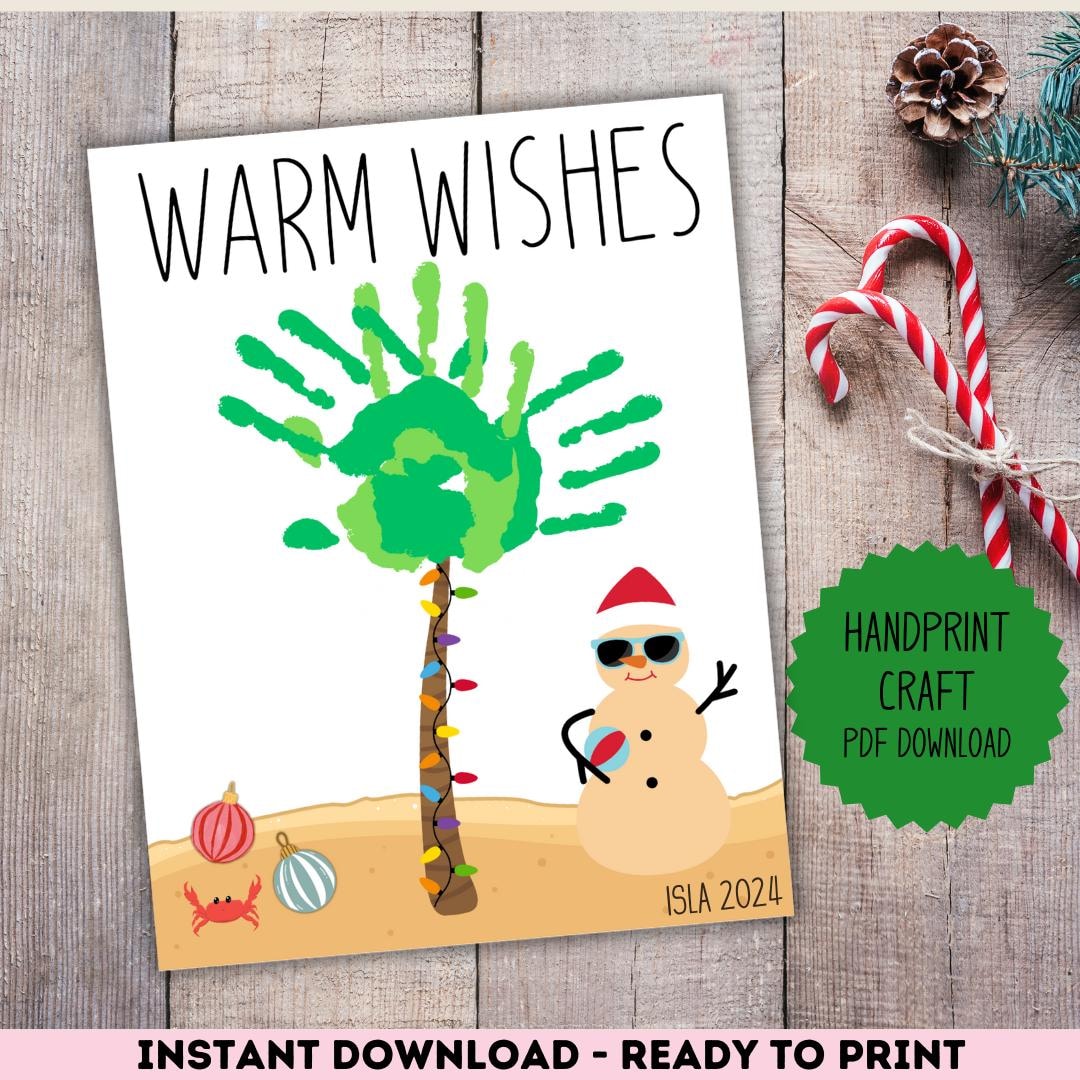 Christmas Palm Tree Handprint Craft for Kids - Instant Download | Beach ...