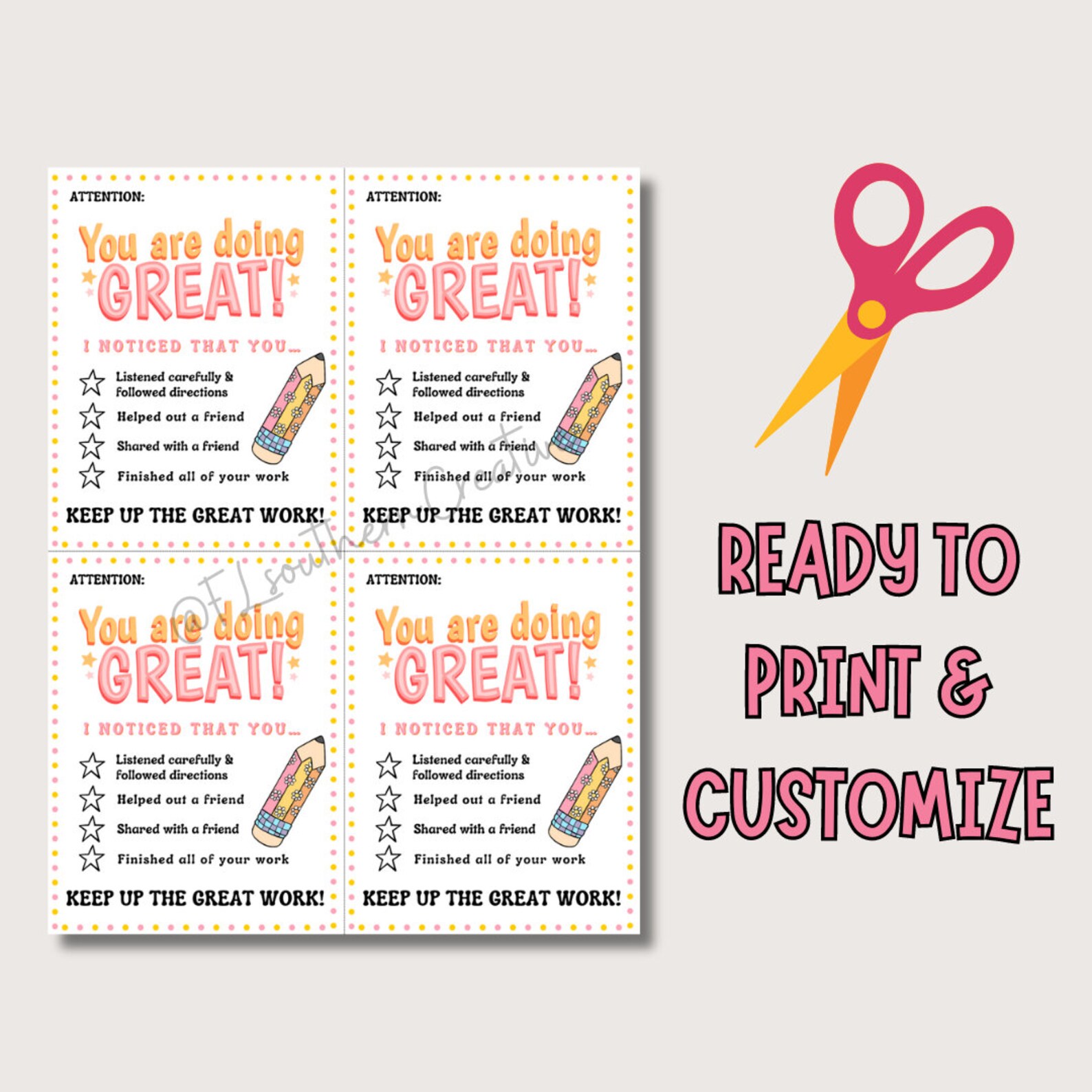 Positive Student Classroom Notes you Are Doing Great Student Card ...