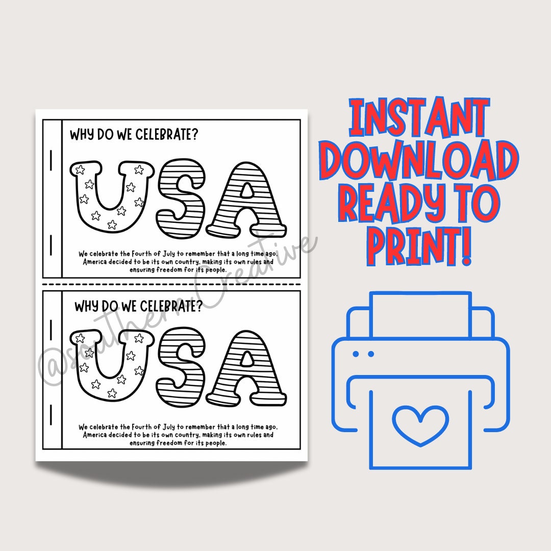 Fourth of July Mini Book for Kids: Coloring, USA Facts, Preschool ...