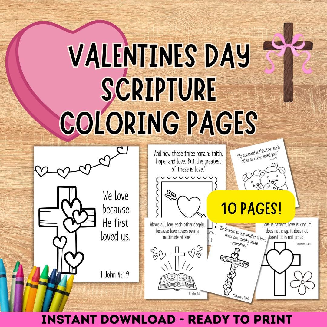 10 Valentines Day Scripture Instant Download PDF Coloring Pages 8.5x11 ...