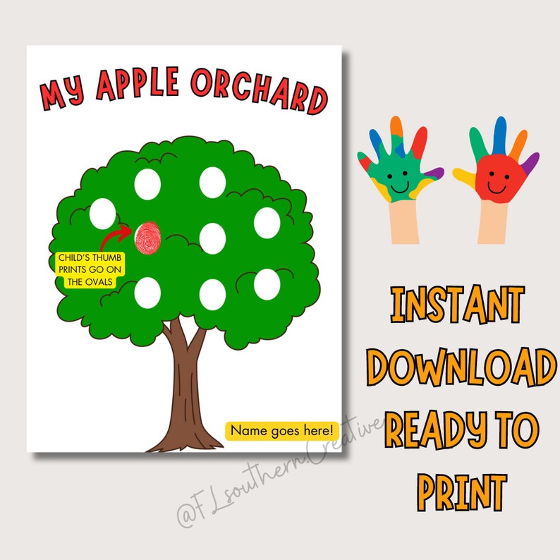 Instant Download - Apple Orchard Thumbprint Craft - 8.5"x11" PDF ...