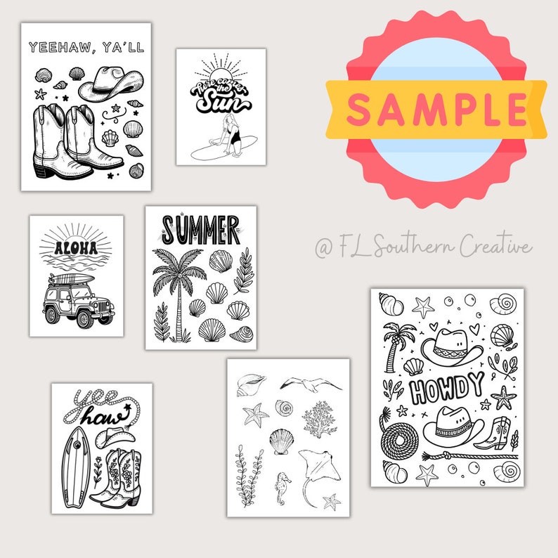 25 Instant Download PDF Coastal Cowgirl Coloring Pages | 8.5x11 - Etsy