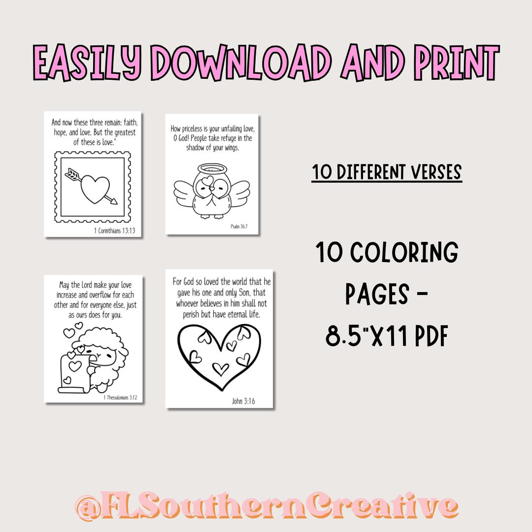 10 Valentines Day Scripture Instant Download PDF Coloring Pages 8.5x11 ...