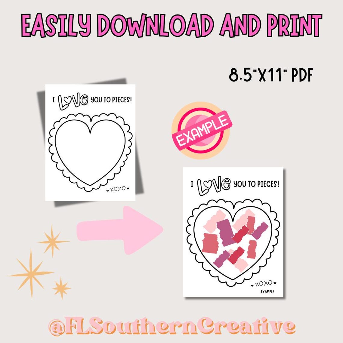 Valentines Day Craft- I Love You to Pieces Ripped Paper – Instant PDF ...