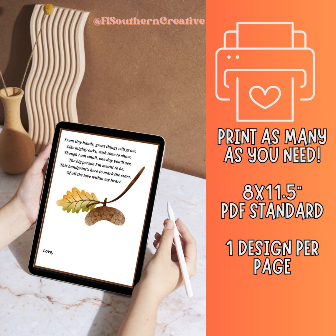 Fall Acorn Handprint Craft Poem | 8.5x11" Printable PDF | Instant ...