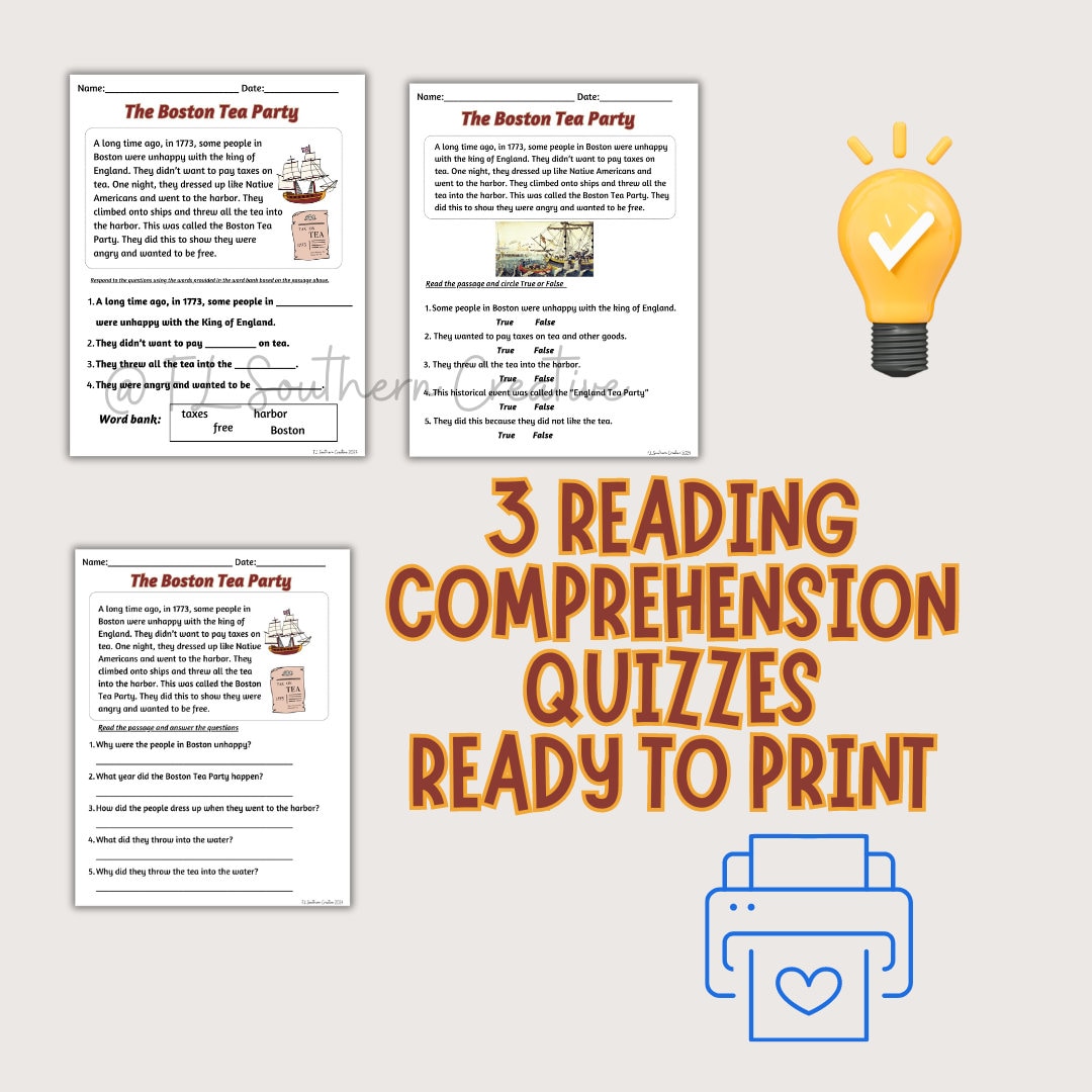 Boston Tea Party Worksheets: US History Reading Comprehension (PDF ...