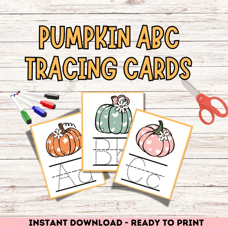 Cute Retro Pumpkin ABC Tracing Cards| Instant Download| Letter Practice ...