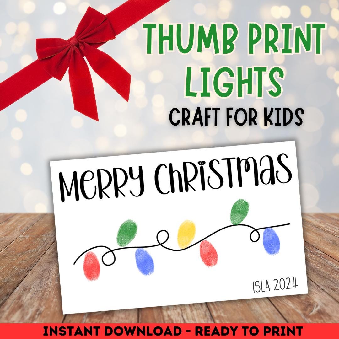 Christmas Lights Thumbprint Craft for Kids Instant Download Christmas ...