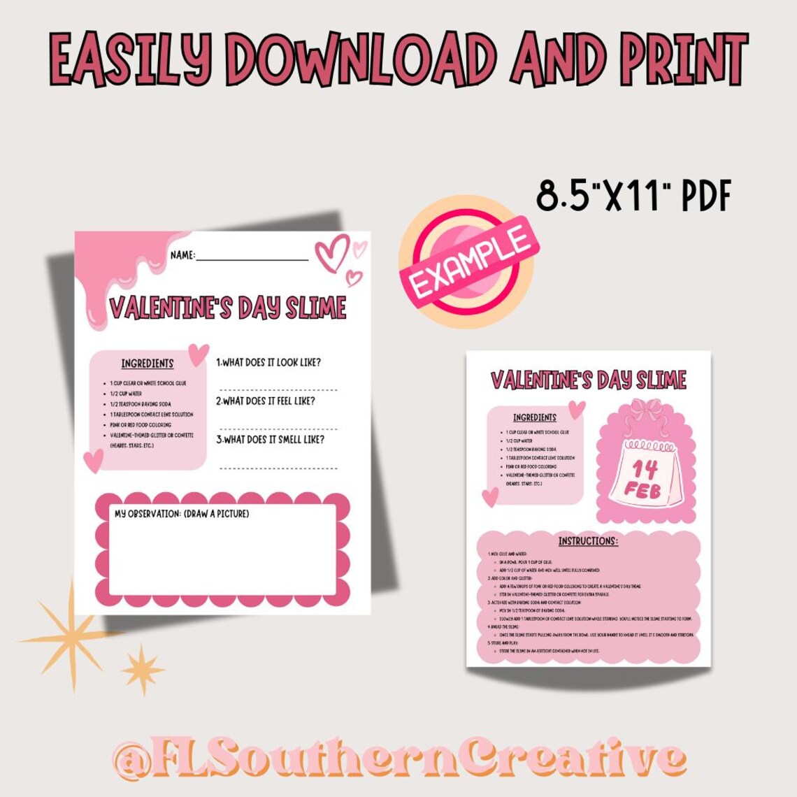 Valentine’s Day Science Slime Worksheet - 8.5”x11” PDF Printable for ...