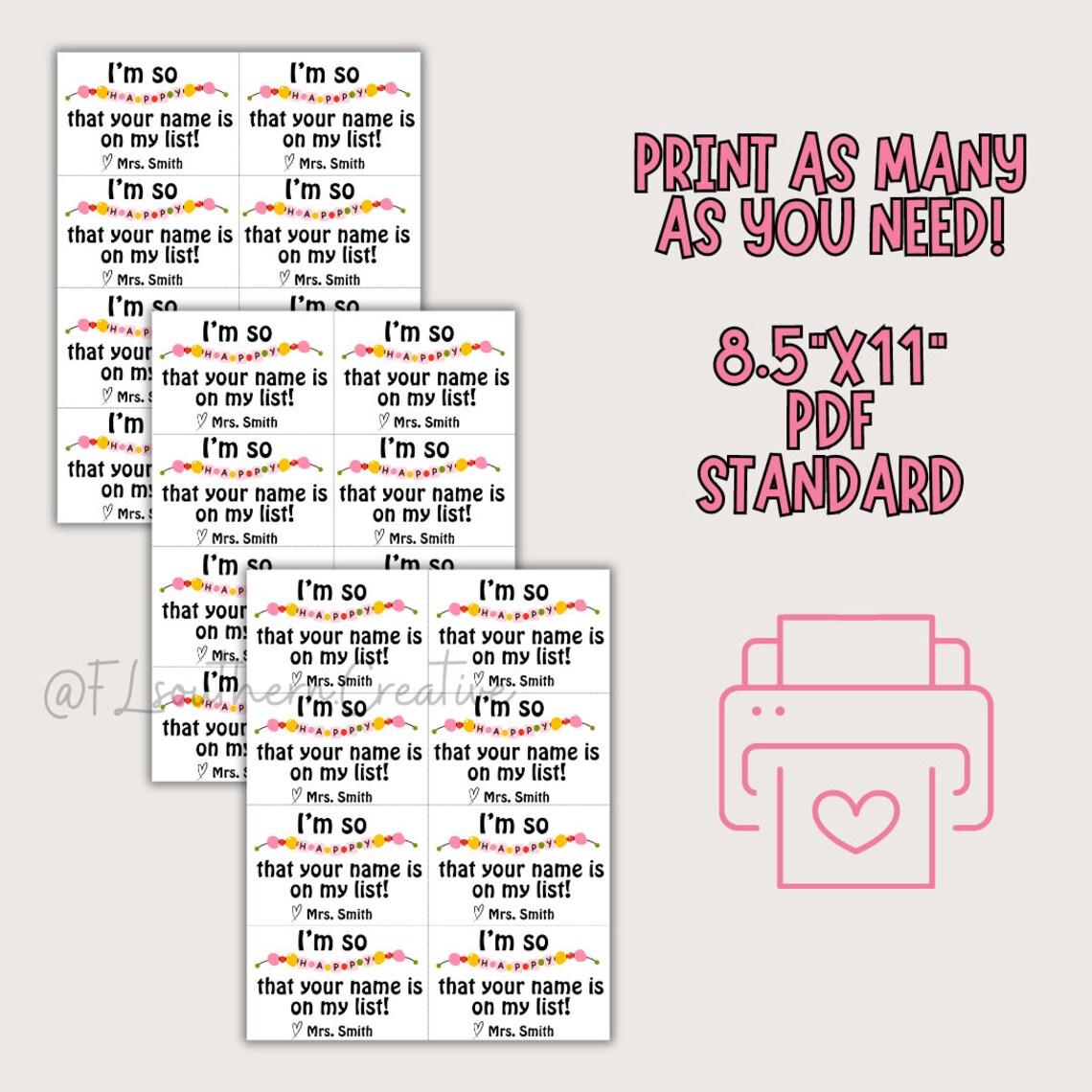 Back to School "i'm so Happy Your Name is on My List" Friendship ...