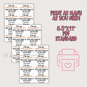 Back to School "i'm so Happy Your Name is on My List" Friendship ...