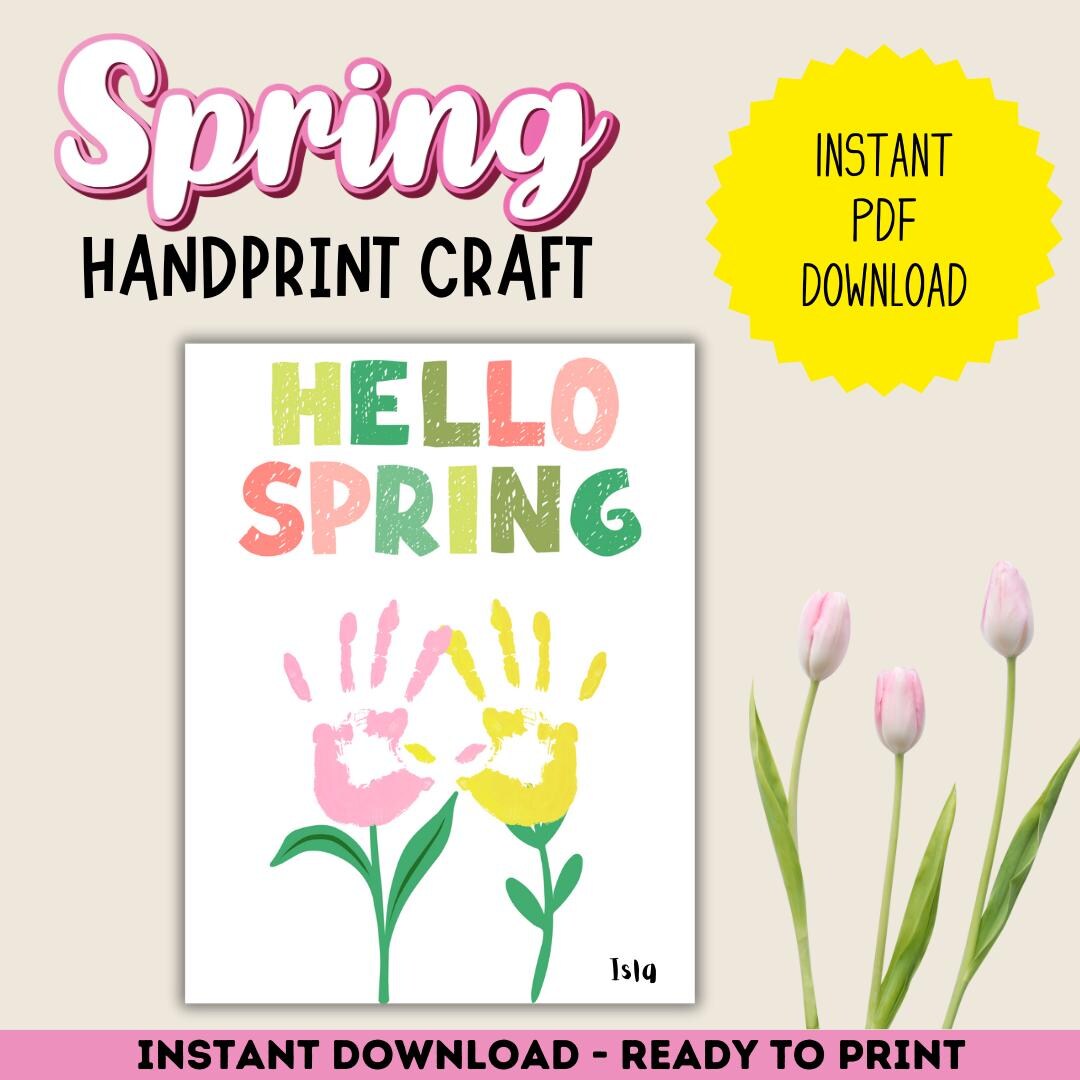 Hello Spring Flower Handprint Craft| April | Instant Download - Etsy